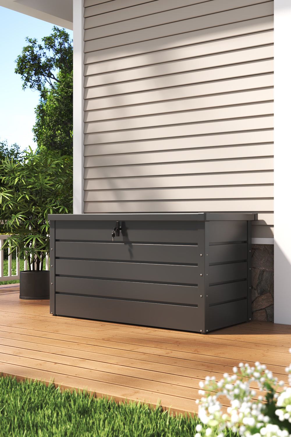 350L Metal Lockable Garden Storage Box Patio Waterproof Box – Garden ...