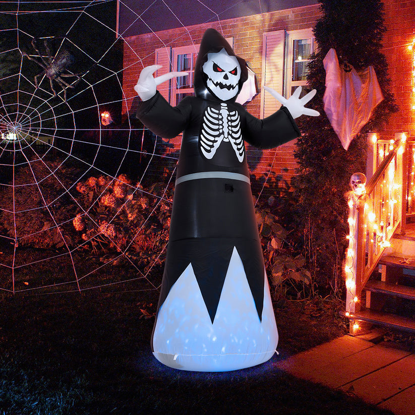 Blow Up Outdoor Halloween Grim Reaper Inflatable with Blue Lights ...