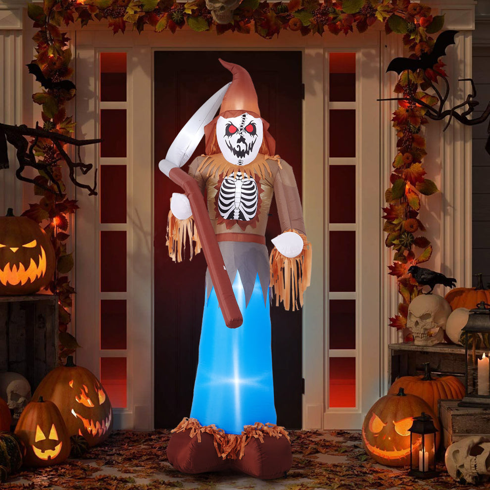 10ft Halloween Lighted Scarecrow Grim Reaper Inflatable with Scythe ...