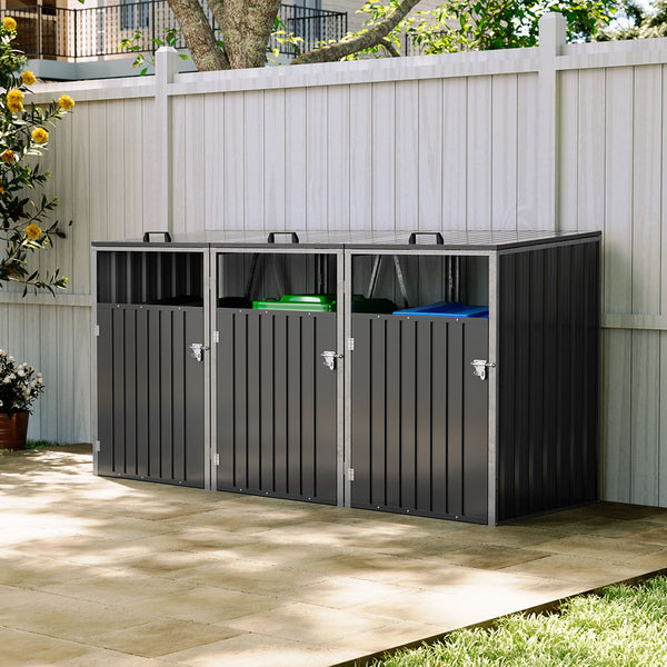 8x7ft Grey Wood Effect Metal Garden Storage Shed Pent Roof – Garden ...