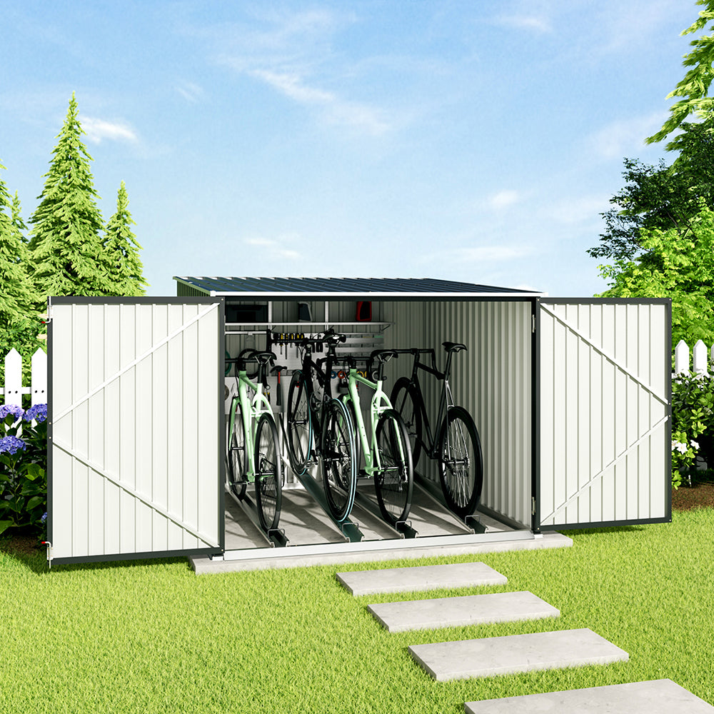 195CM Wide Steel Garden Bike Shed Bicycle Storage Shed – Garden Sanctuary