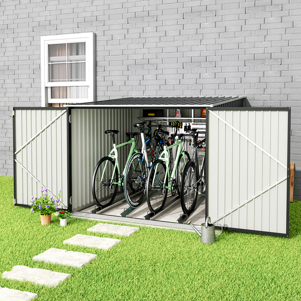 195CM Wide Steel Garden Bike Shed Bicycle Storage Shed – Garden Sanctuary